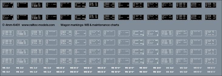 RAILTEC 4-6401 Wagon markings: WB & maintenance charts (early style)
