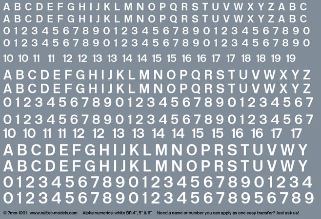 RAILTEC 7-1001 Numeric / Alphabet Sheet: White BR. (2.33mm, 2.9mm and 3 ...