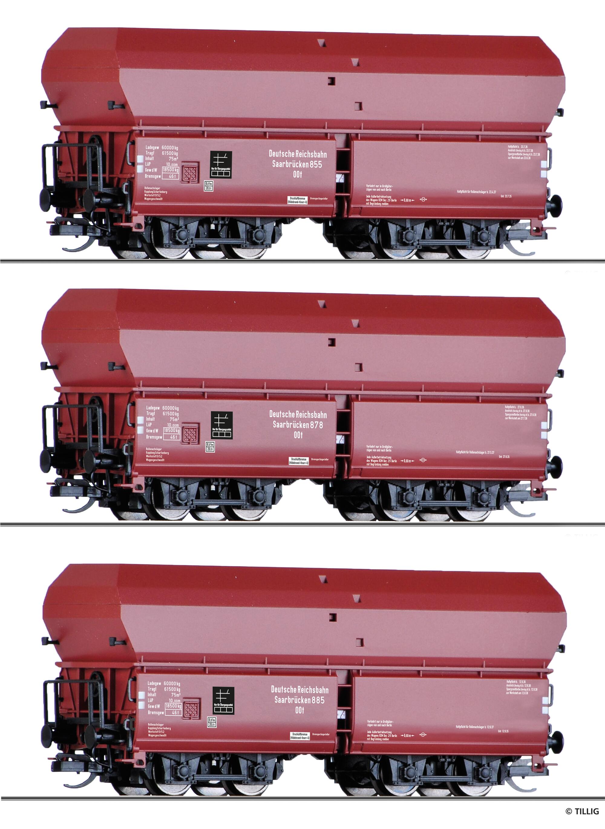 TILLIG 01138 Freight car set of the DRG with three hopper cars OOt ...