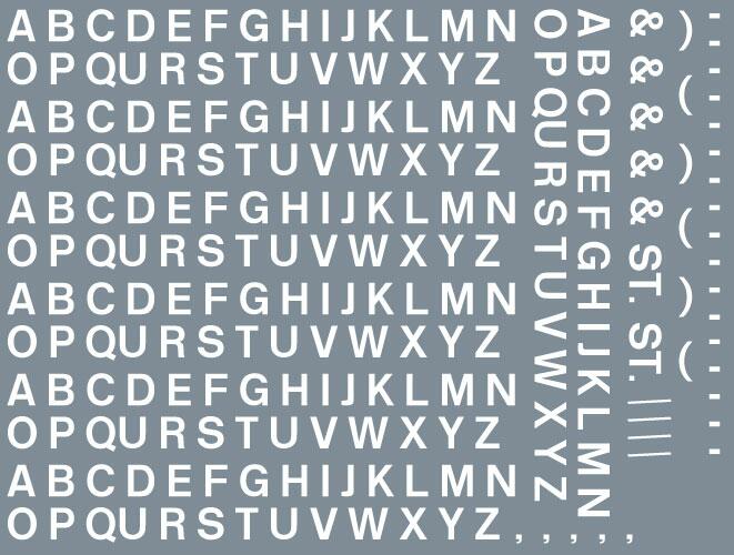 Railtec All-0012 Alphabet sheet: white BR lettering (4 high)