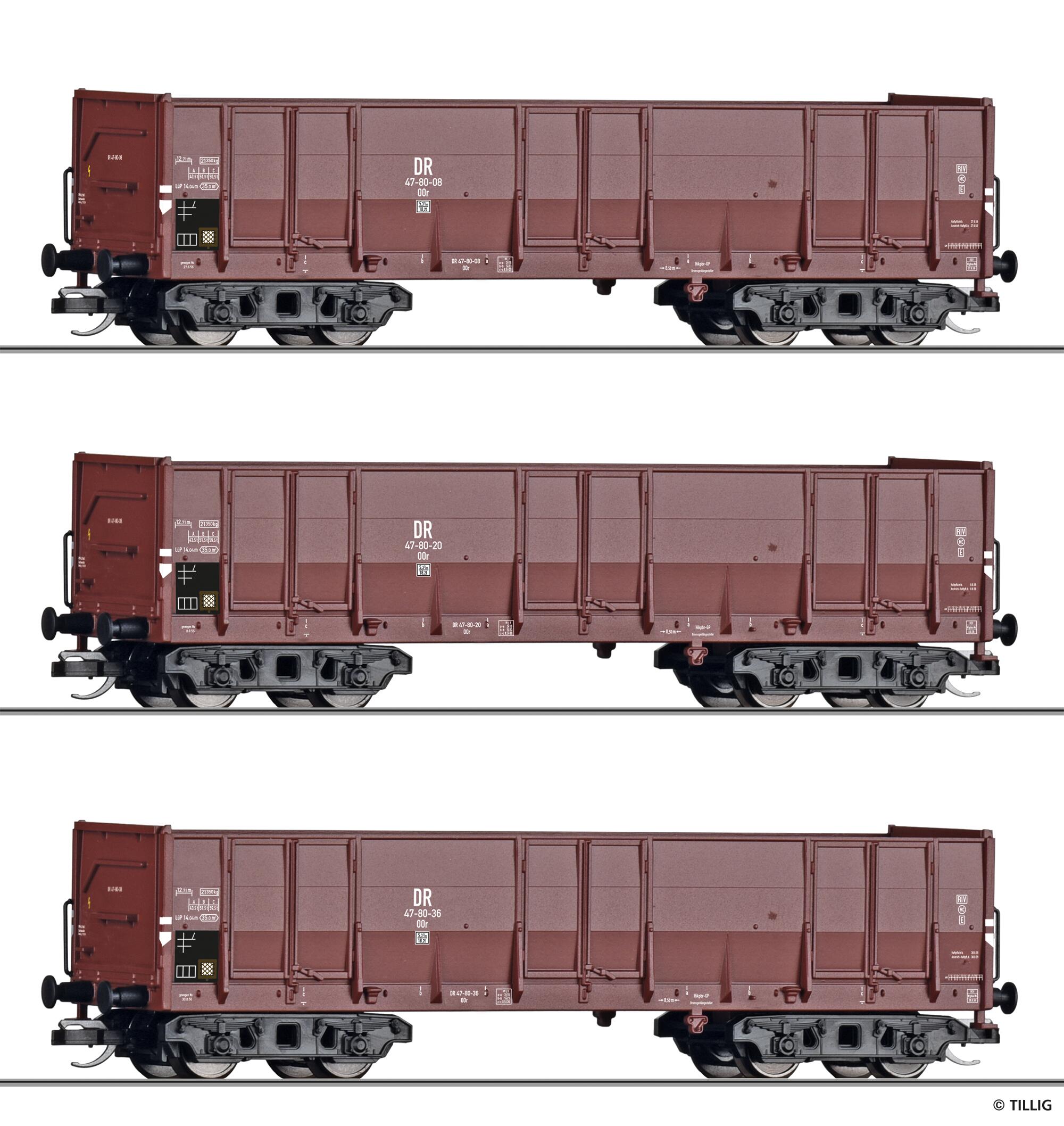 TILLIG 01141 Freight car set of the DR with three open cars Oor