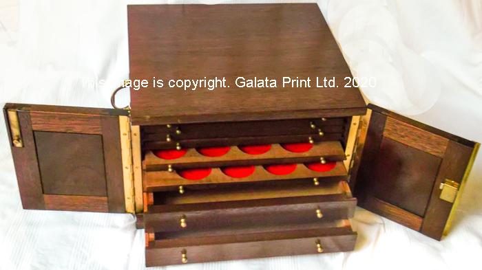 Mahogany coin / artefact cabinet by Peter Nichols