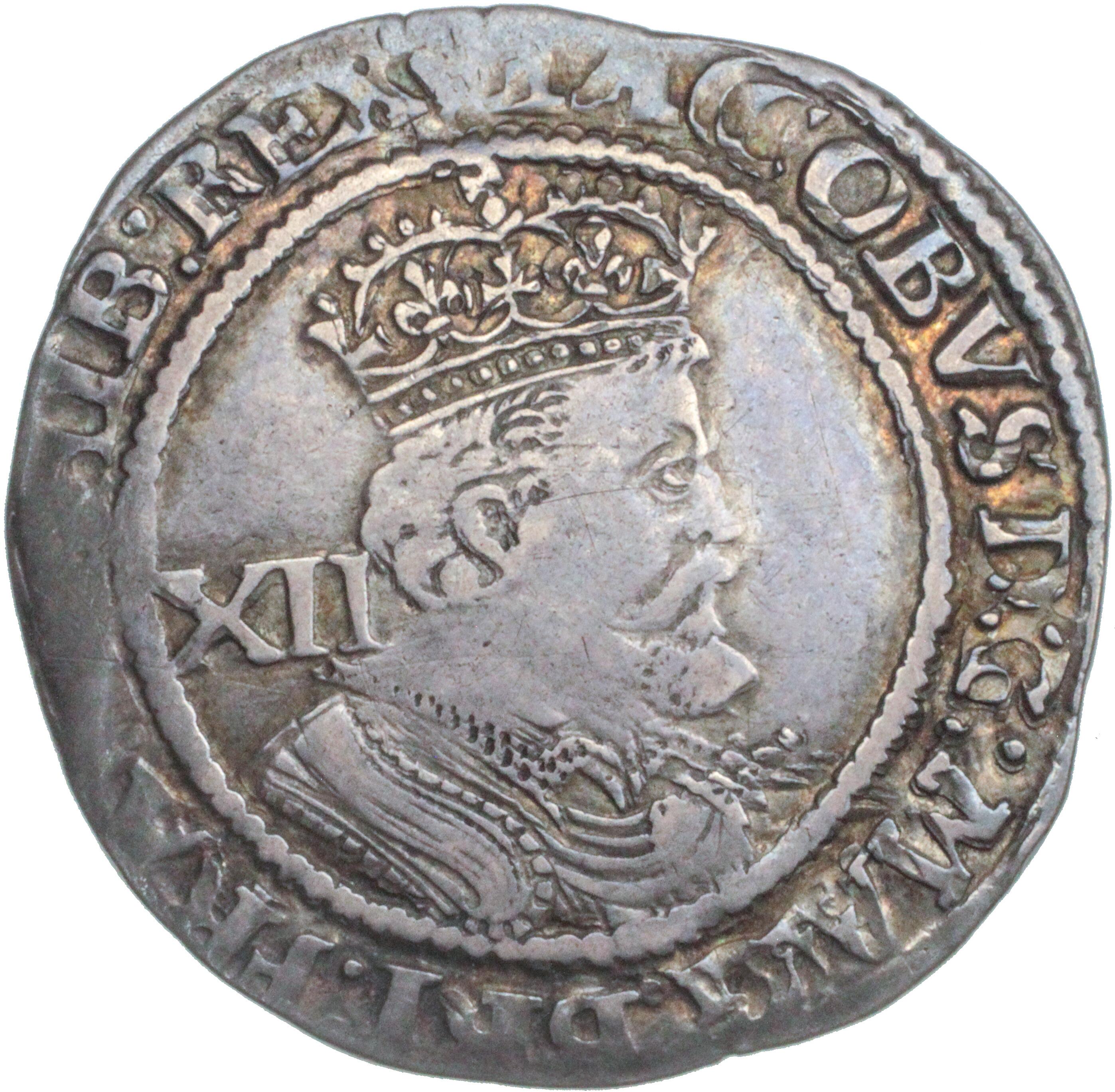 James I, 1603-25. Silver shilling, i.m. Lis.