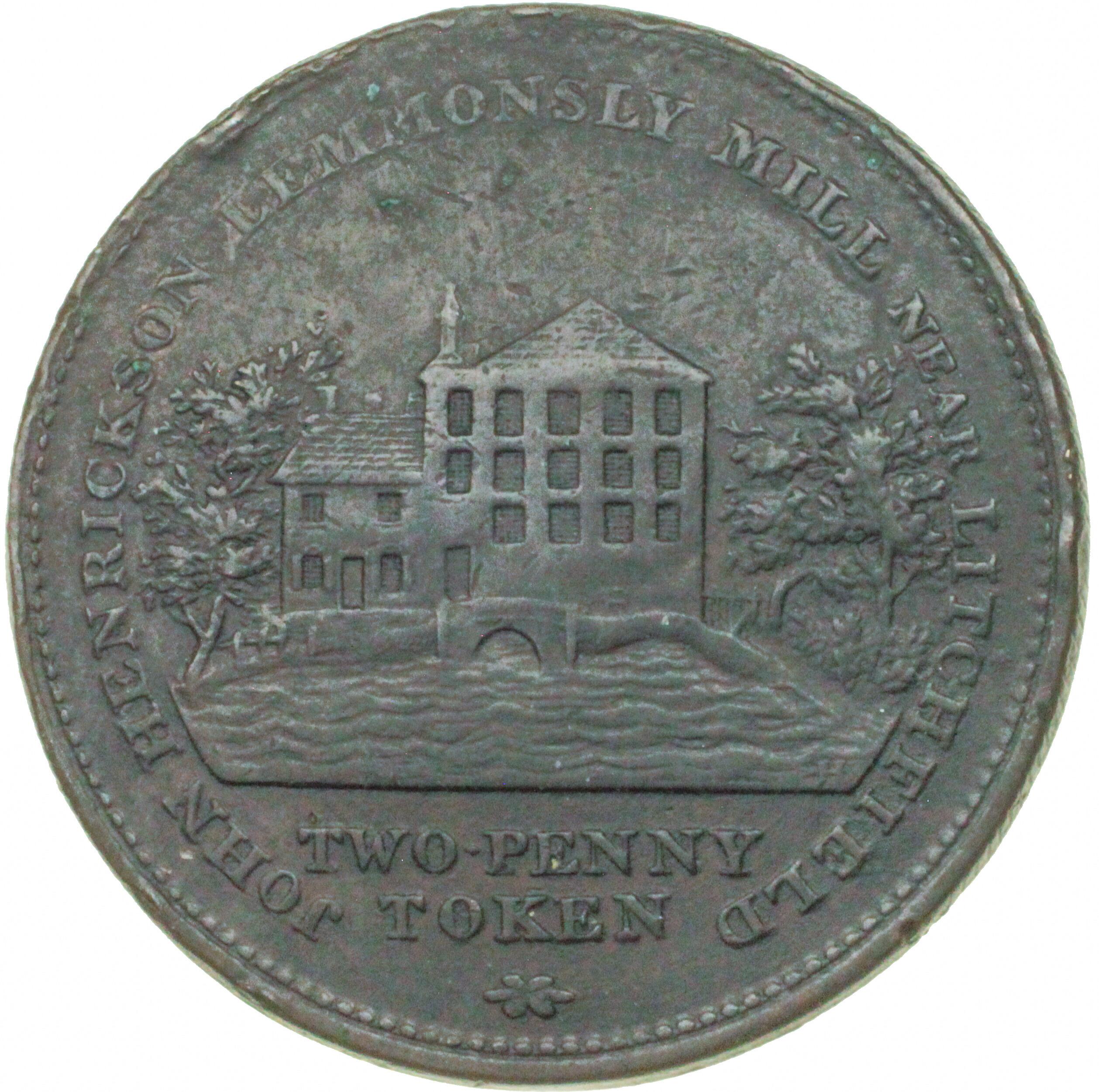 Lemmonsly Mill, Lichfield, Staffs. Twopence token.