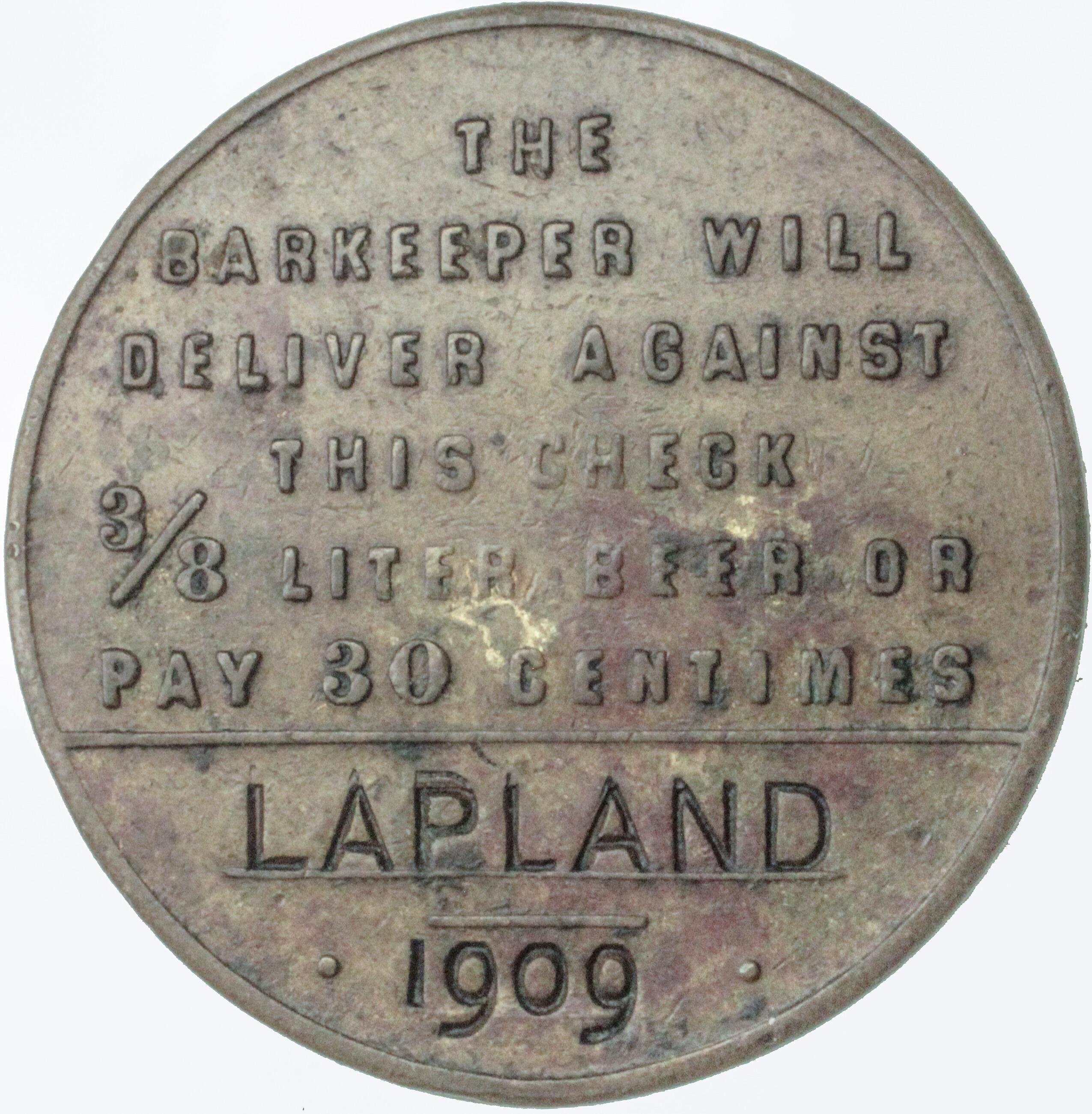 Nautical pub check. SS Lapland 1909