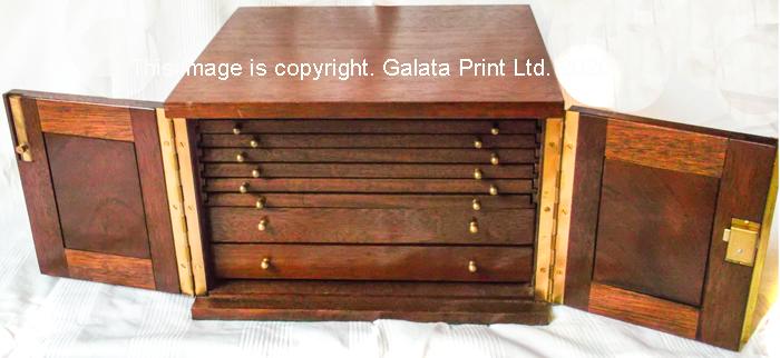 Mahogany coin / artefact cabinet by Peter Nichols