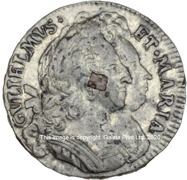 WILLIAM & MARY (1689-94). Tin farthing, 1690.