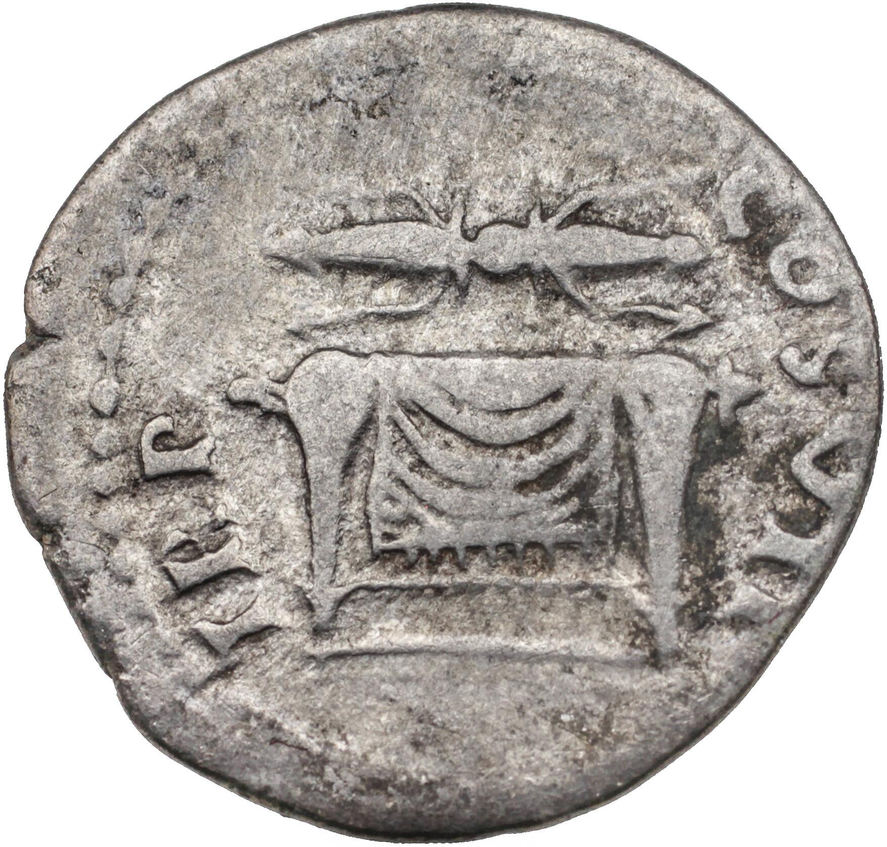 Domitian, 81-96. Silver denarius. Reverse thunderbolt above draped seat.