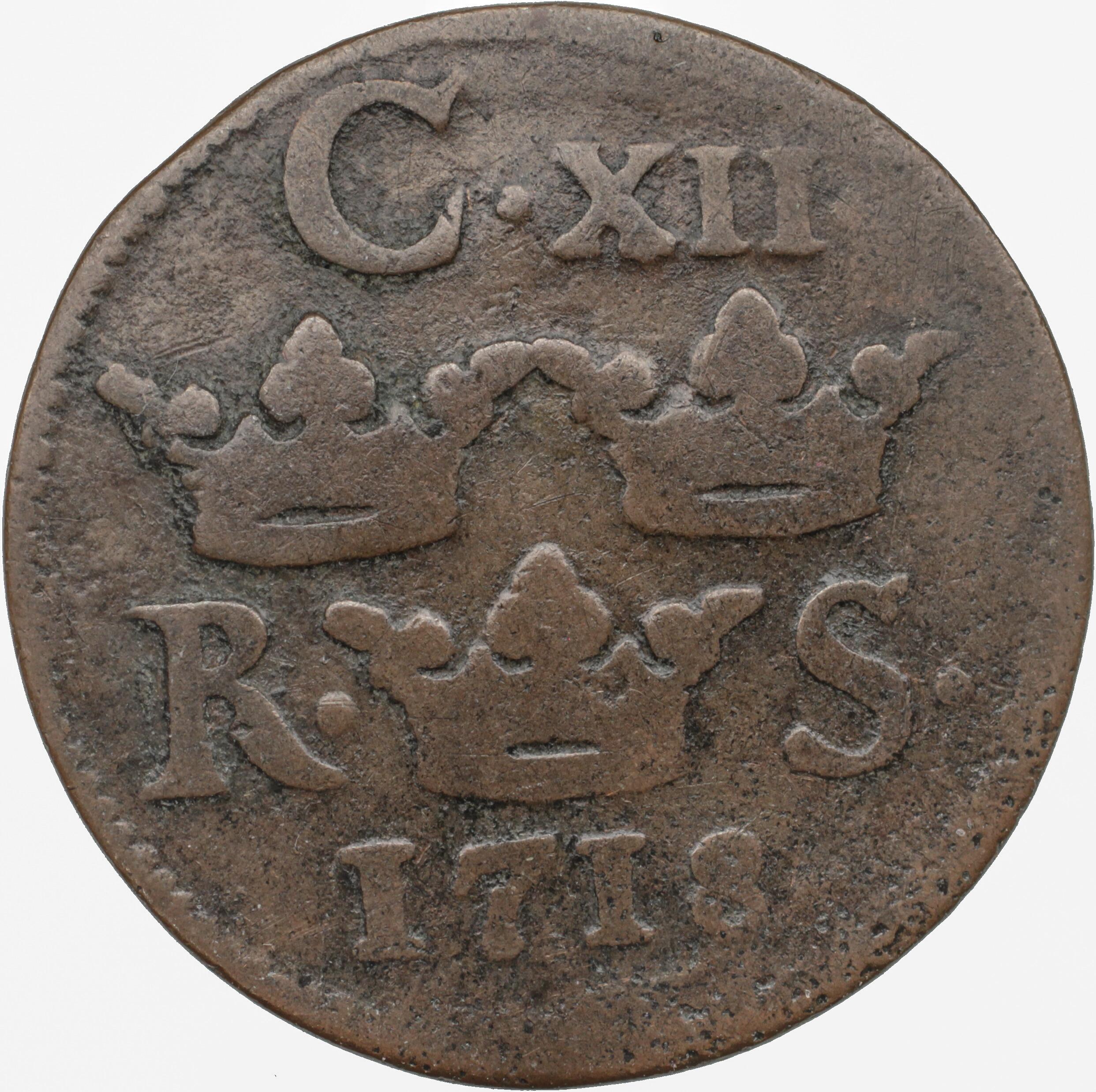 Sweden, Karl XII, copper 1/6 ör SM 1718