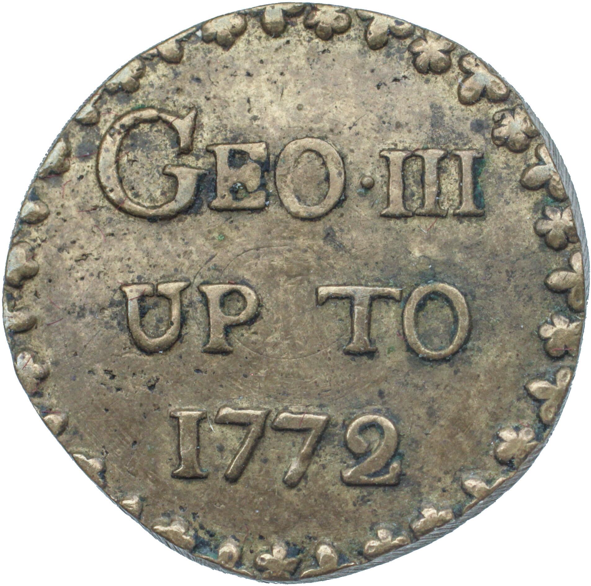 George III, coin-weight for a half guinea up to 1772.