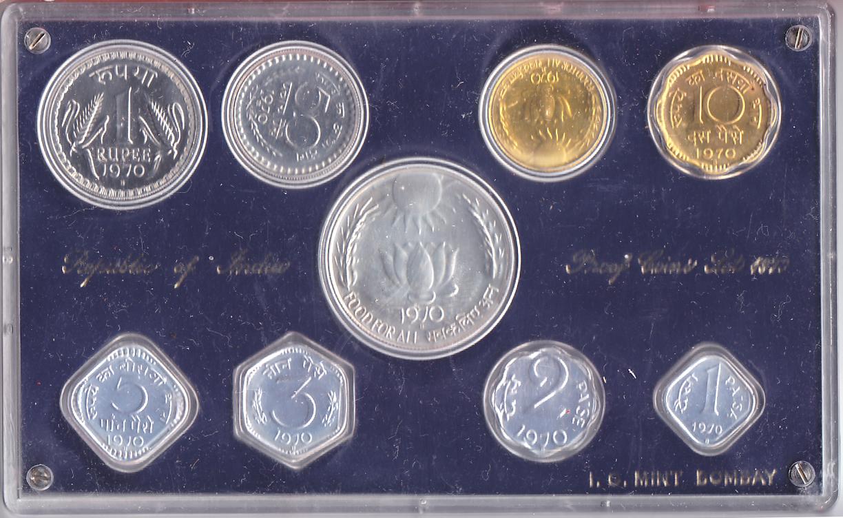 India. Proof set 1970 Bombay Mint. 9 coins.
