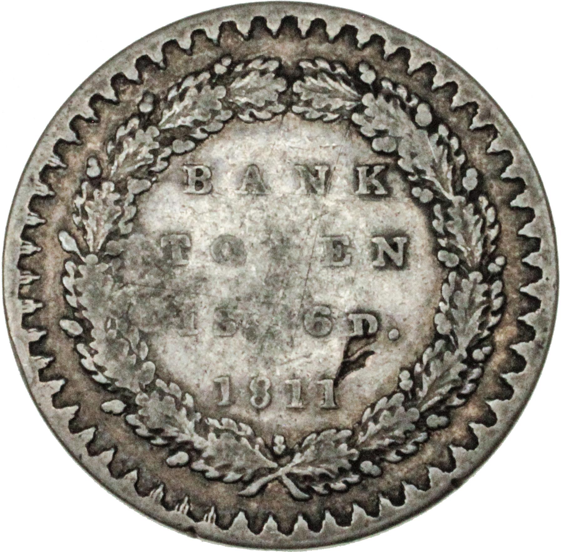 Bank Token 1s 6d. 1811. Countermarked.