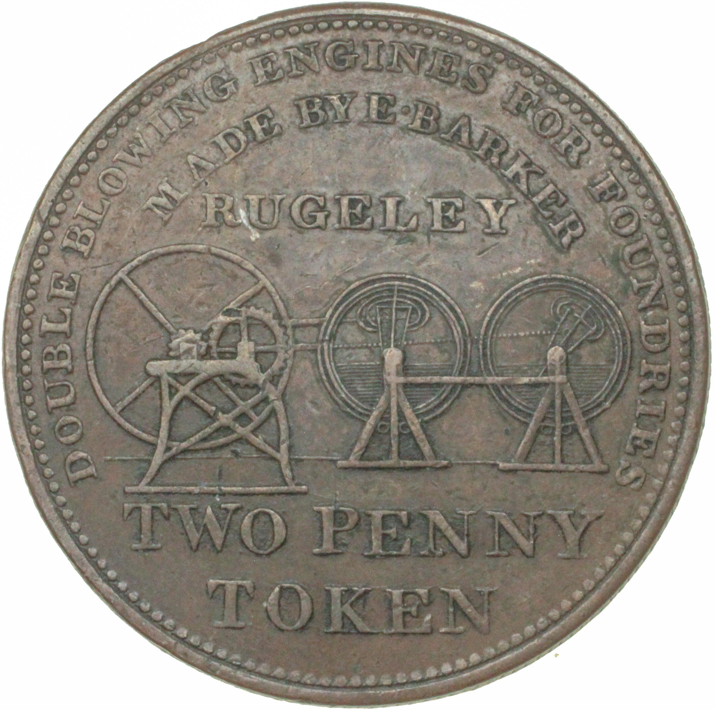 Rugeley, Staffs, E. Barker. Twopenny token, 1815.