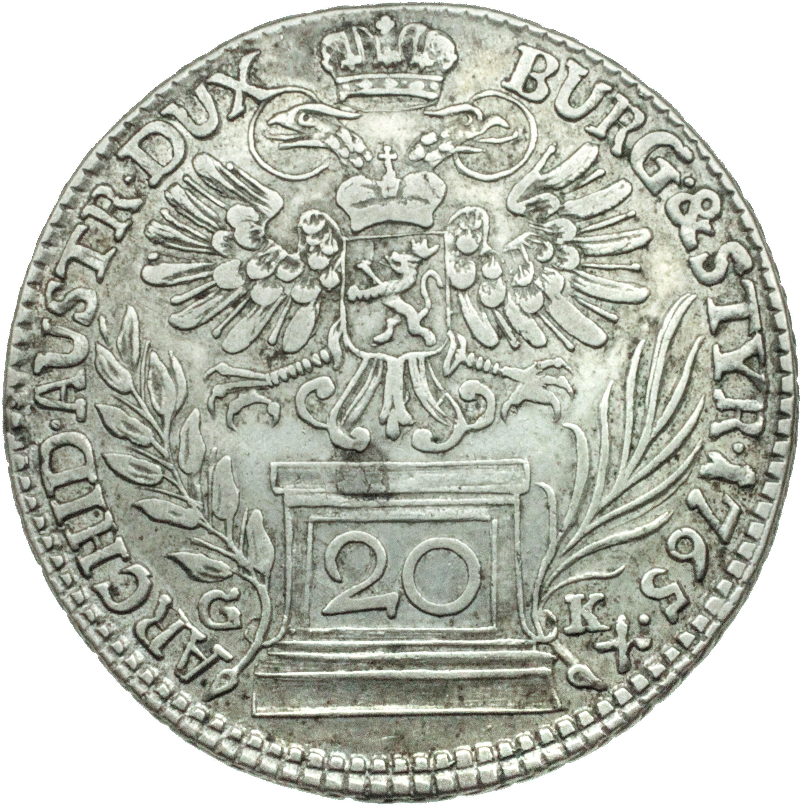 AUSTRIA, Maria Theresia, 20 kreuzer of Graz, 1765 GK