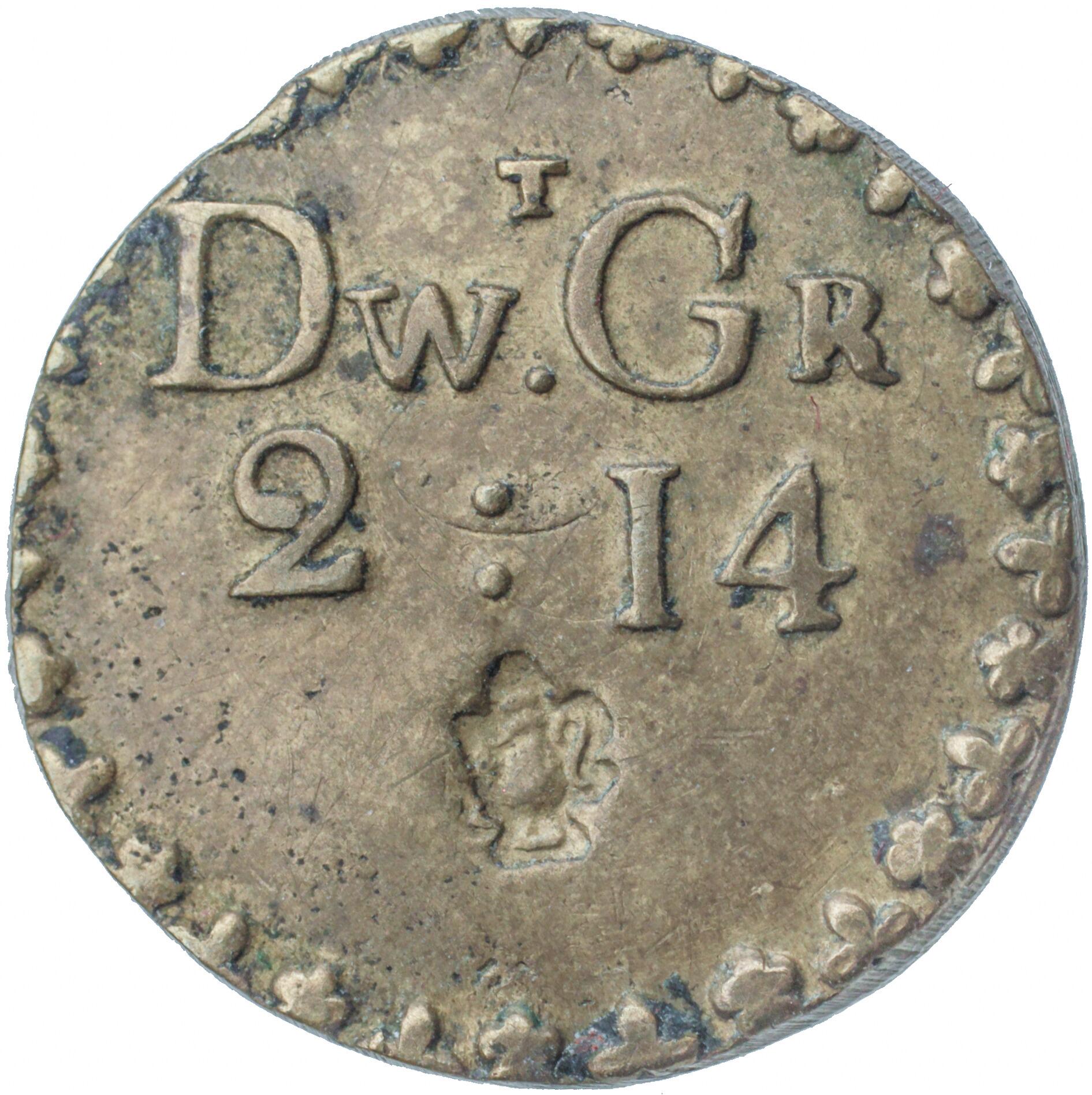 George III, coin-weight for a half guinea up to 1772.