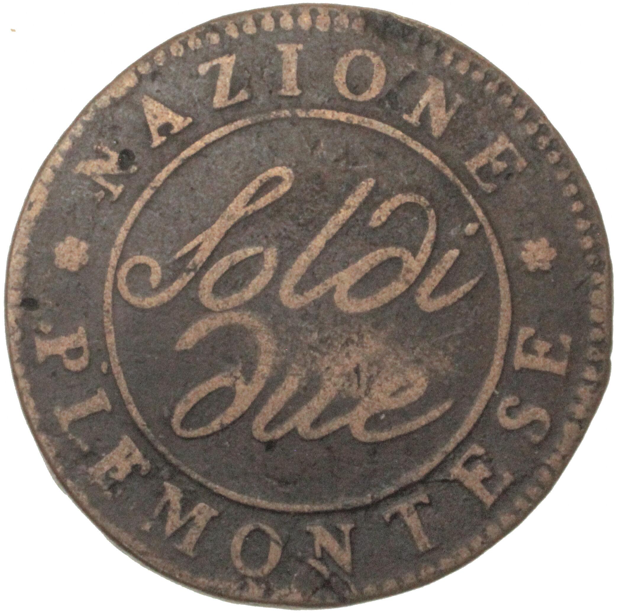 Italy, Subalpine Republic, Nazione Piemontese, 2 soldi year 9 = 1800/1.