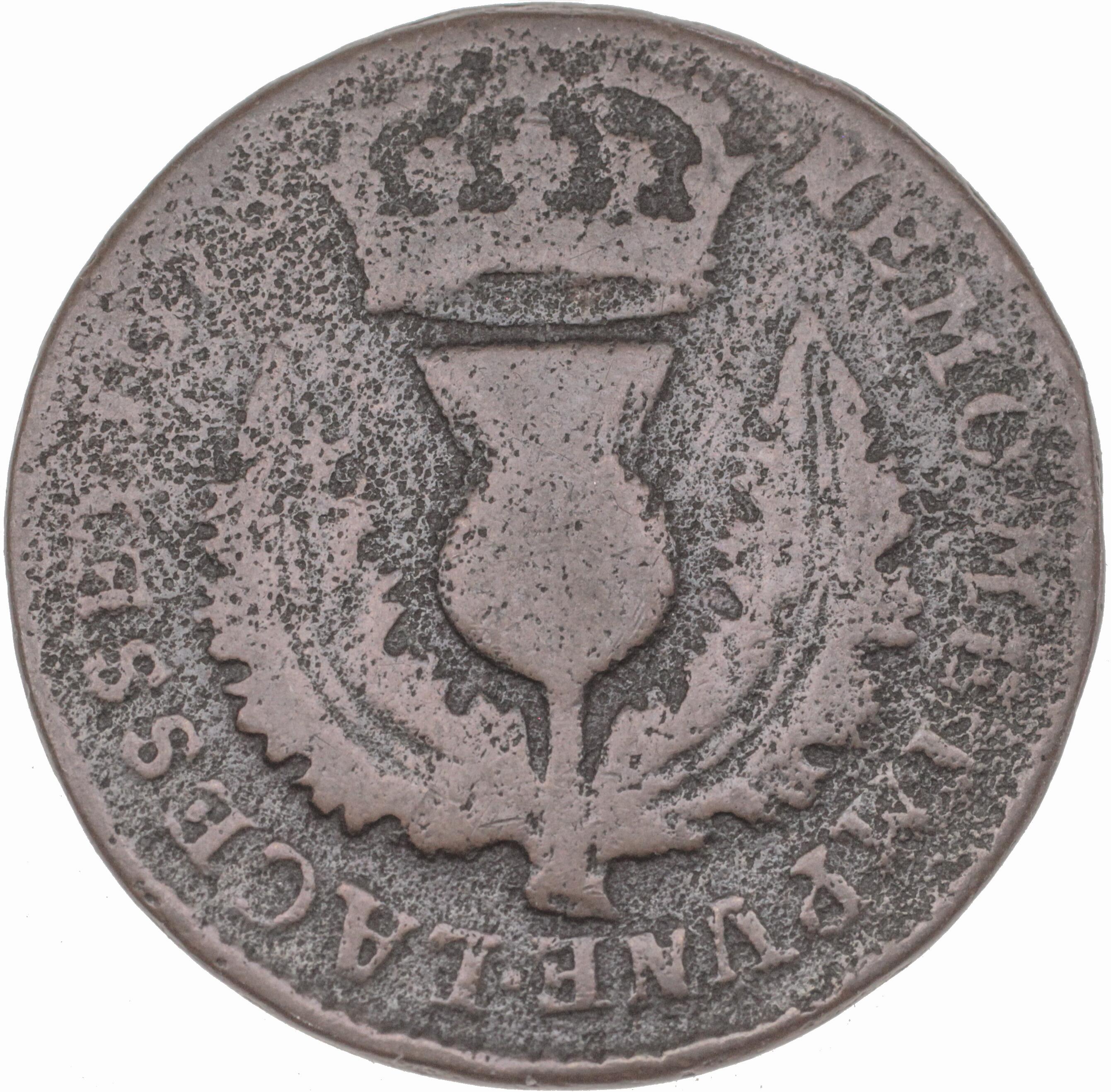 Scotland, Charles II, copper Bawbee (6d), 1678.