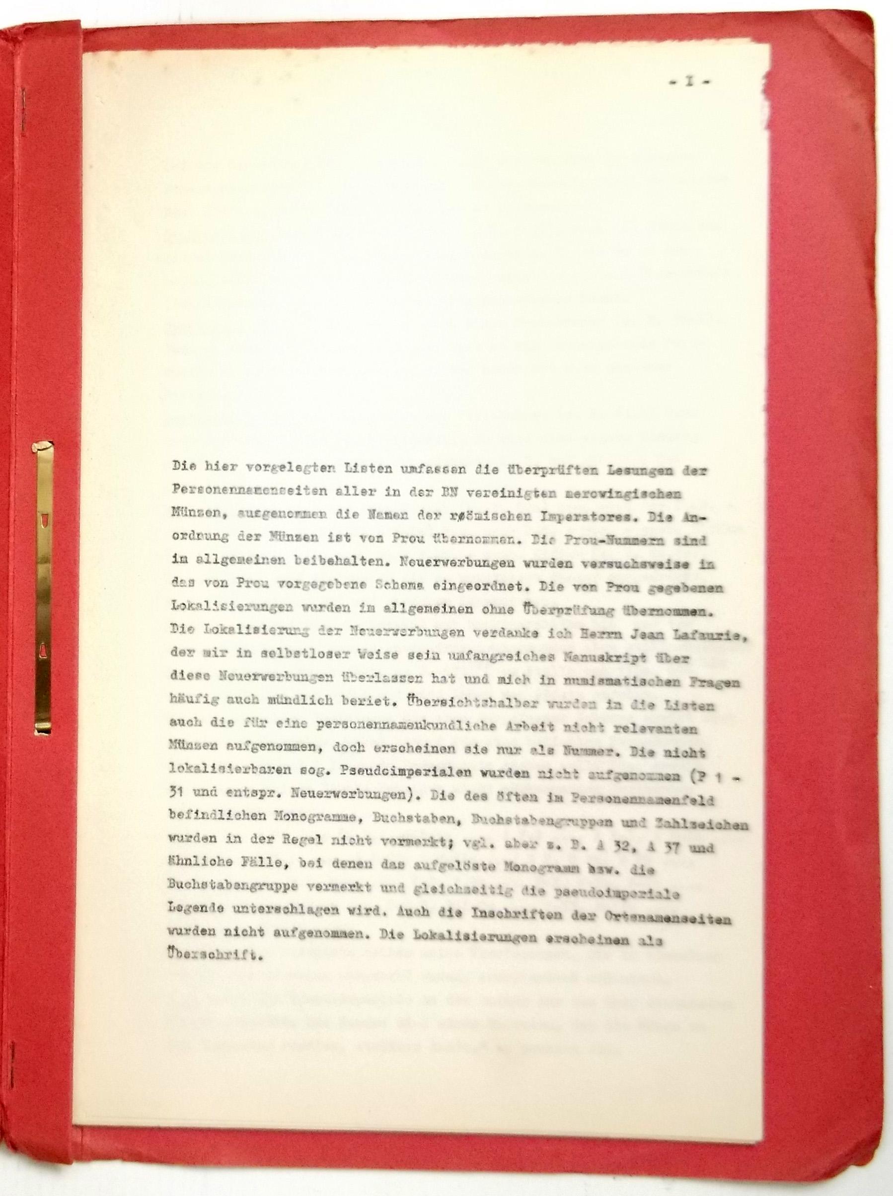 Egon Felder. Typed manuscripts, preliminary work on Merovingian coins ...