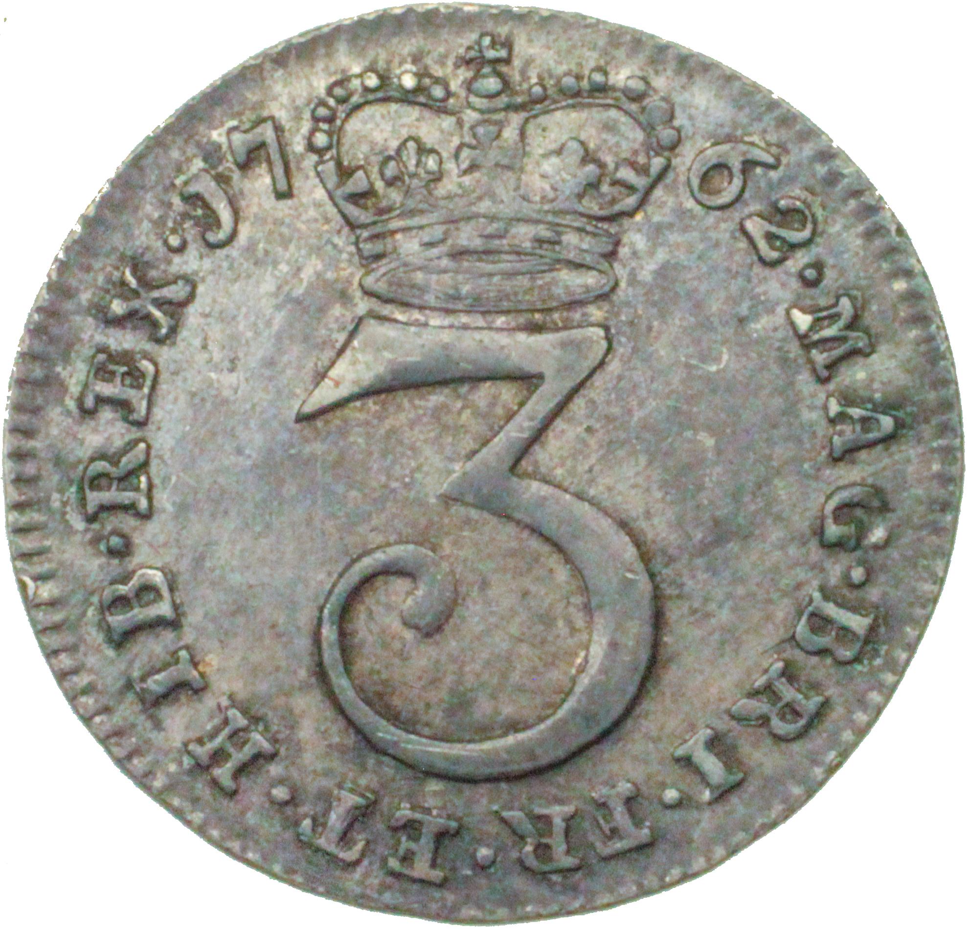 George III, silver threepence, 1762.