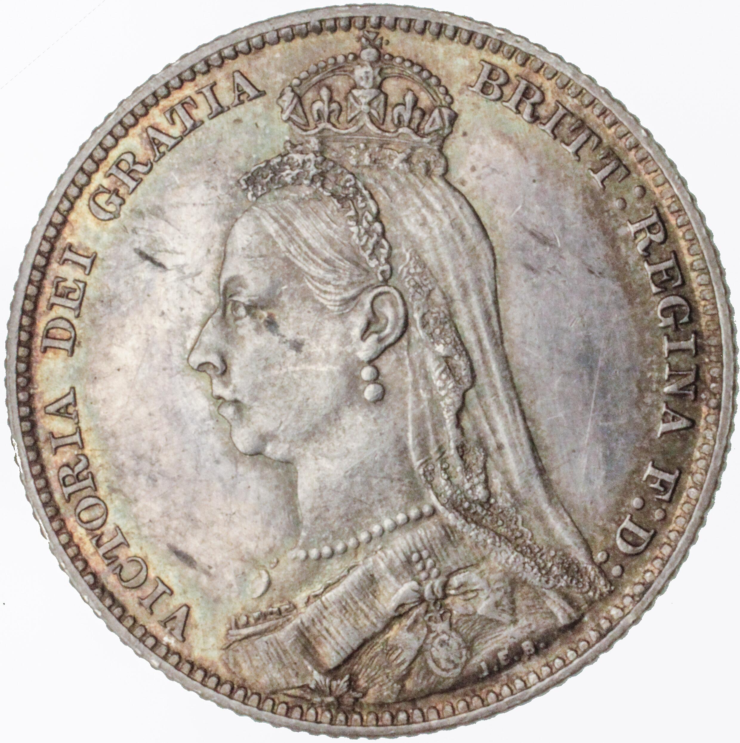 Victoria, Silver shilling, 1889. Large Jubilee Head