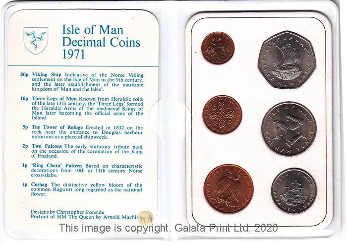 Isle of Man. First decimal coin set 1971. 6 coins