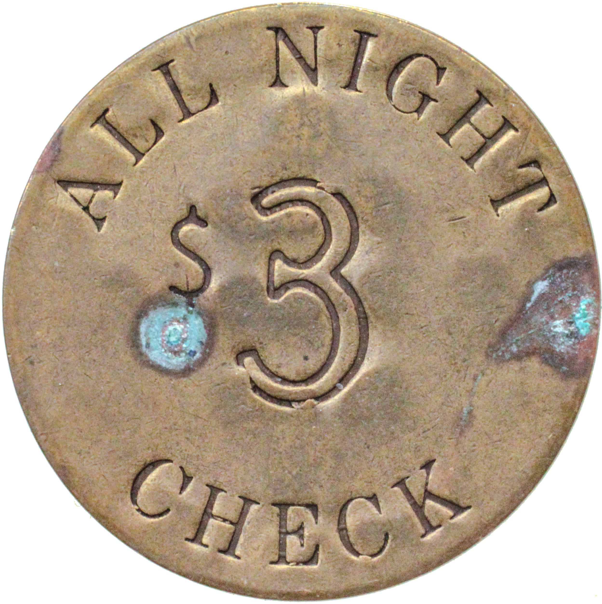 Brothel Token. $3 Check Dodge City