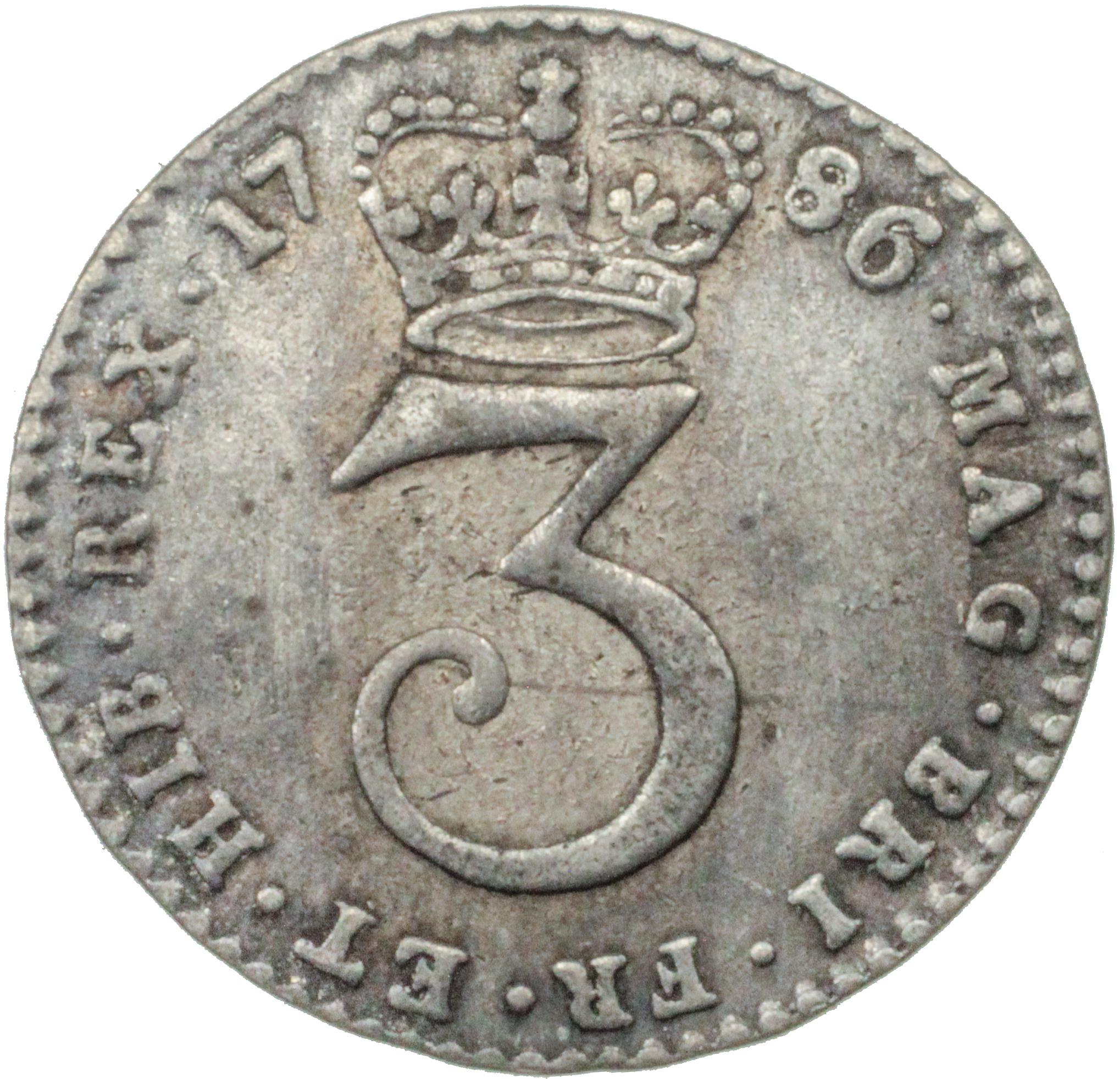 George III, silver threepence, 1786.