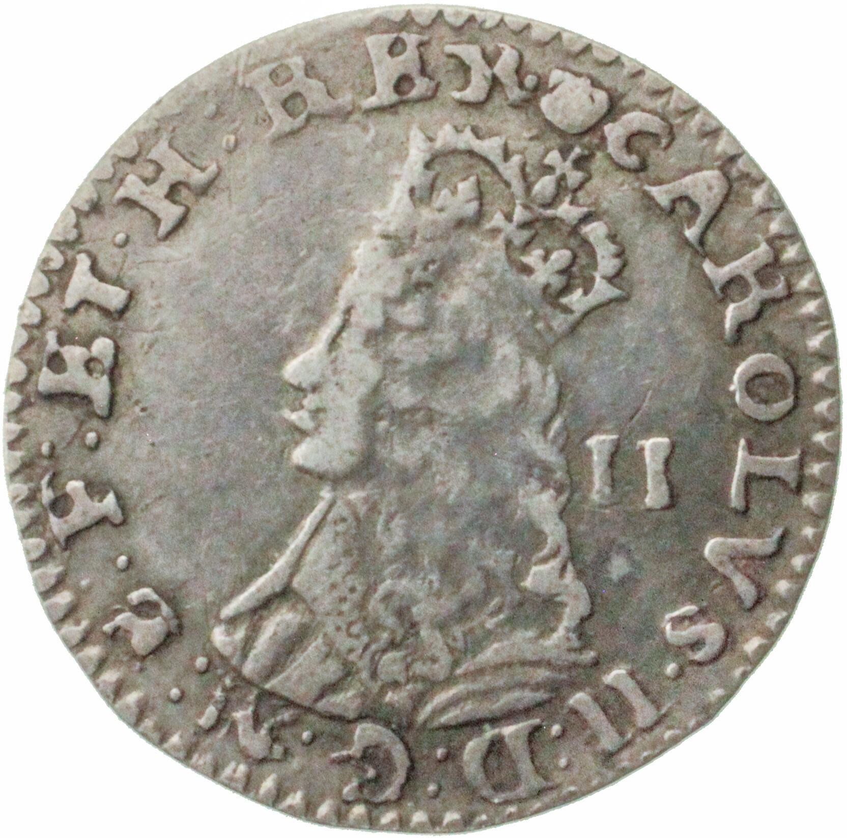 Charles II, first issue, undated silver halfgroat (2 pence)