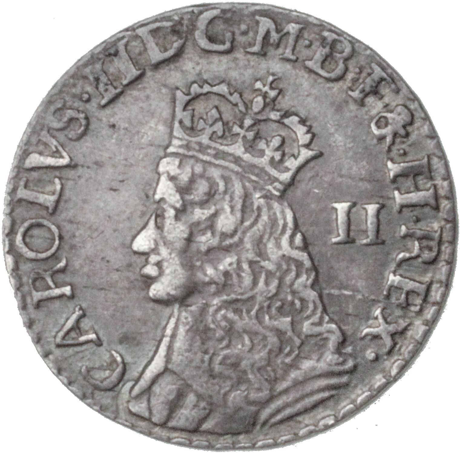 Charles II, first issue, undated silver halfgroat (2 pence)