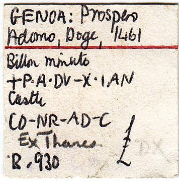 Italy, Genoa, Doge Prospero Adorno, 1461. Billon minuto.