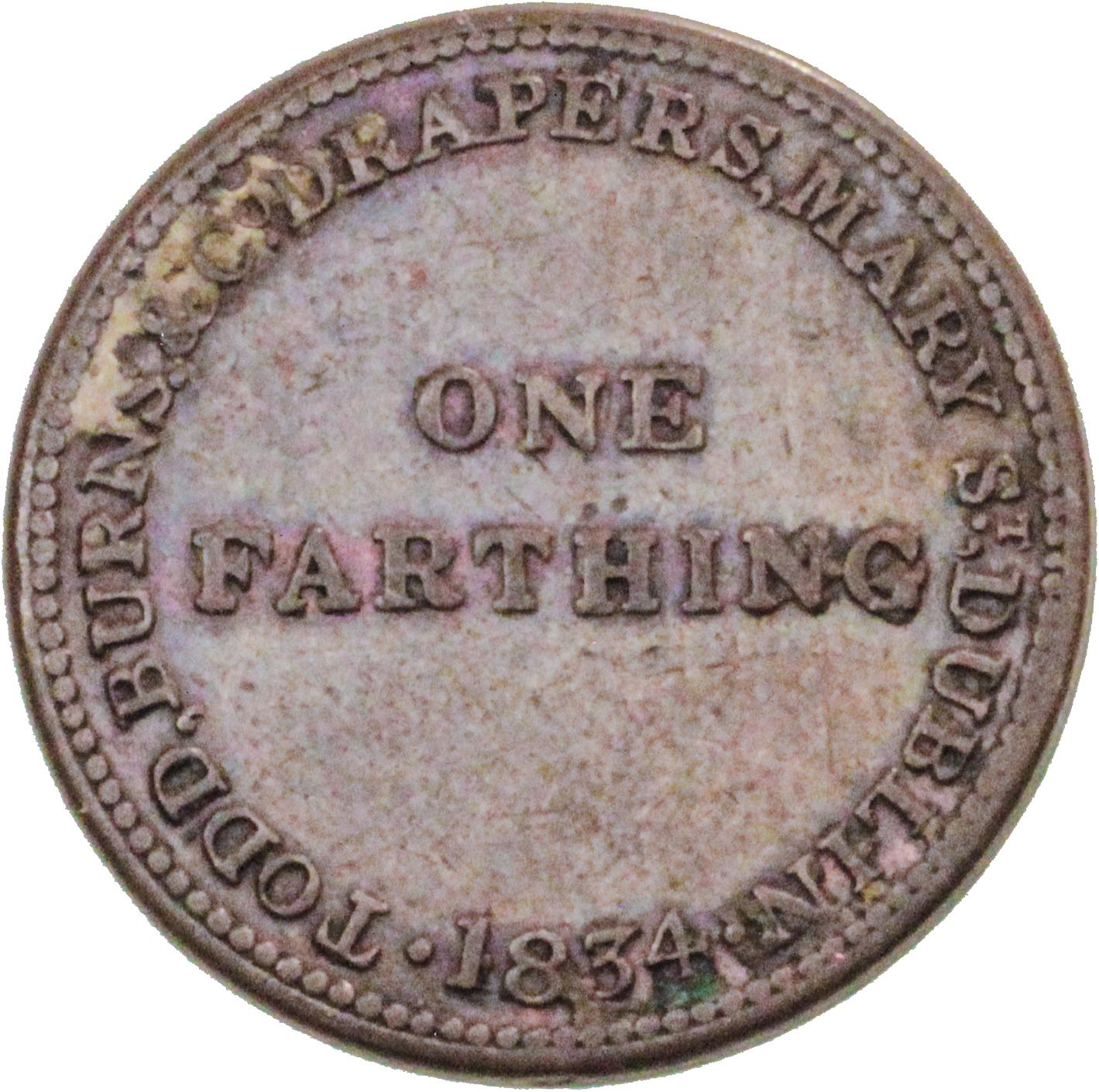 Dublin, Cork and Limerick. W Todd & Co. Farthing token.