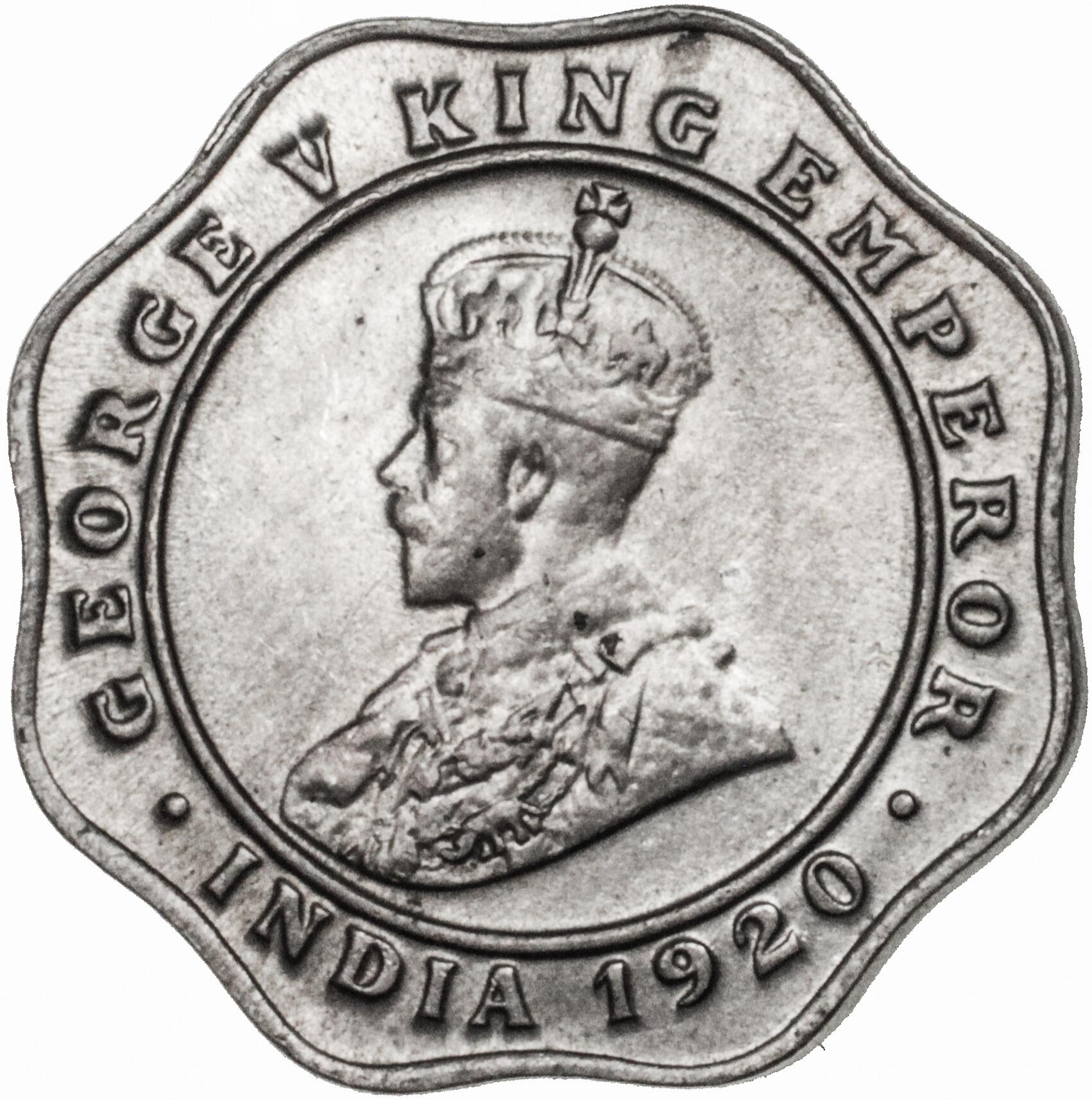 India. George V. Cu-Ni. 4 annas 1920 Calcutta mint.