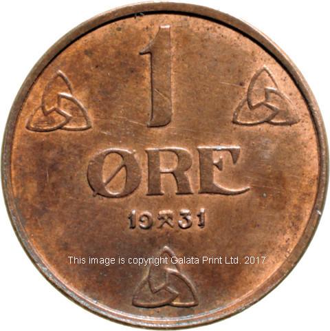 NORWAY NORGE - Haakon VII (1908-1952) 1 ore 1931