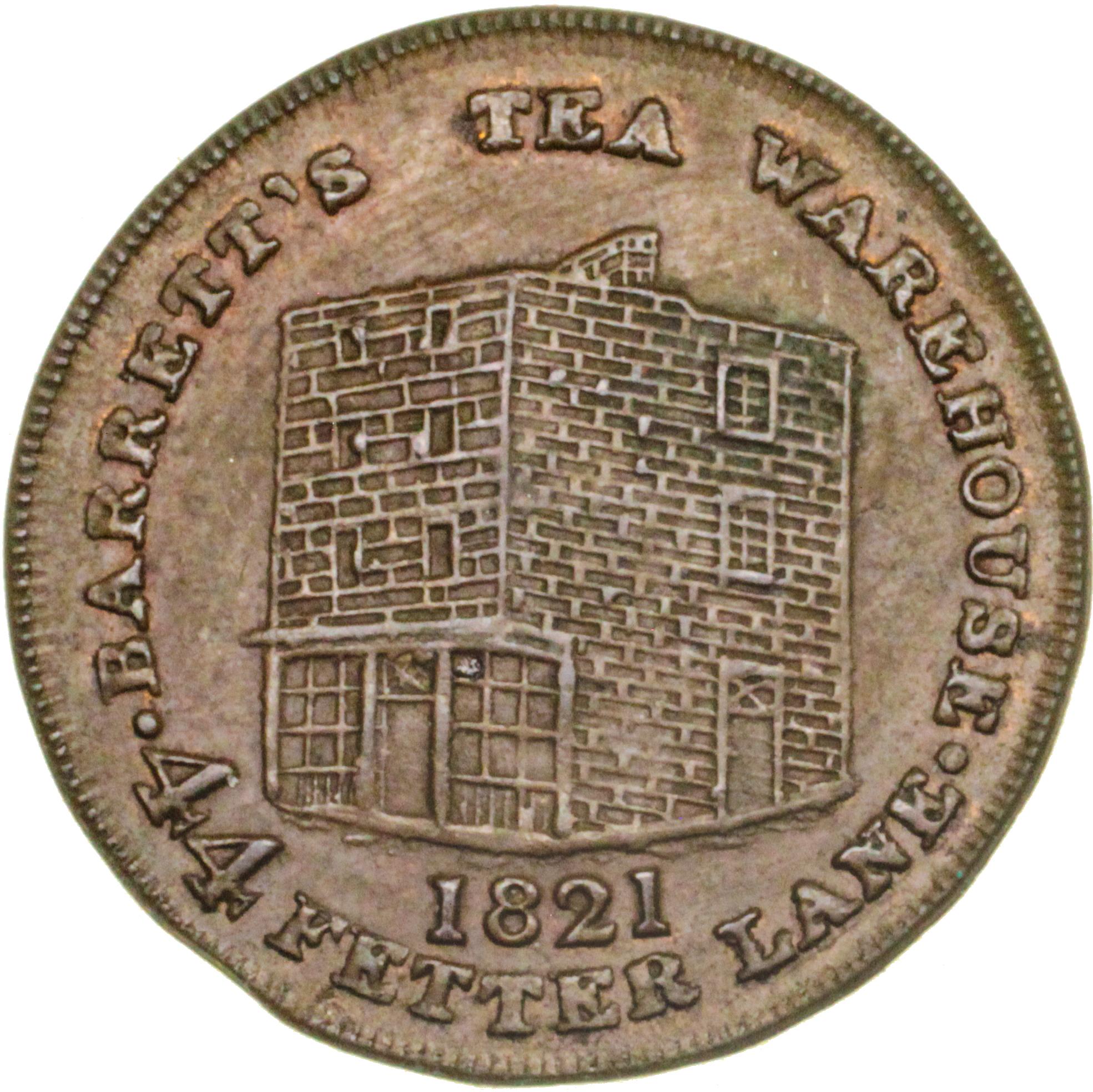 London. Barrett's Tea Warehouse. Farthing token 1821.