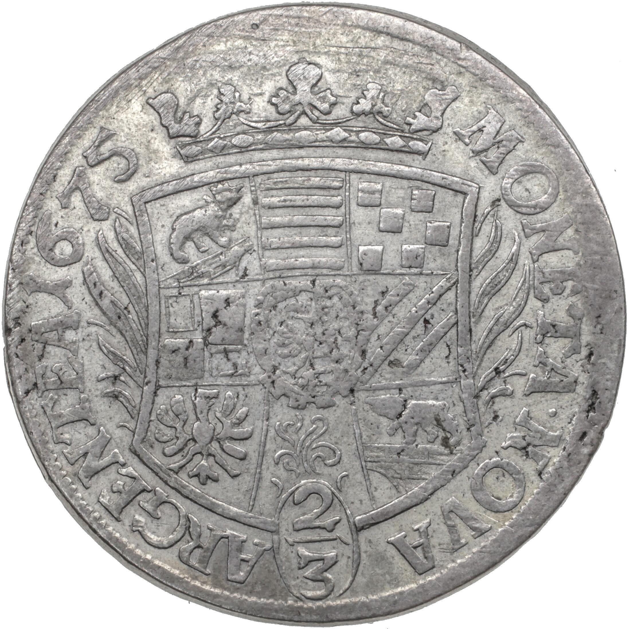 Germany, Anhalt-Dessau, Johann Georg II, Silver 2/3 Thaler 1675.