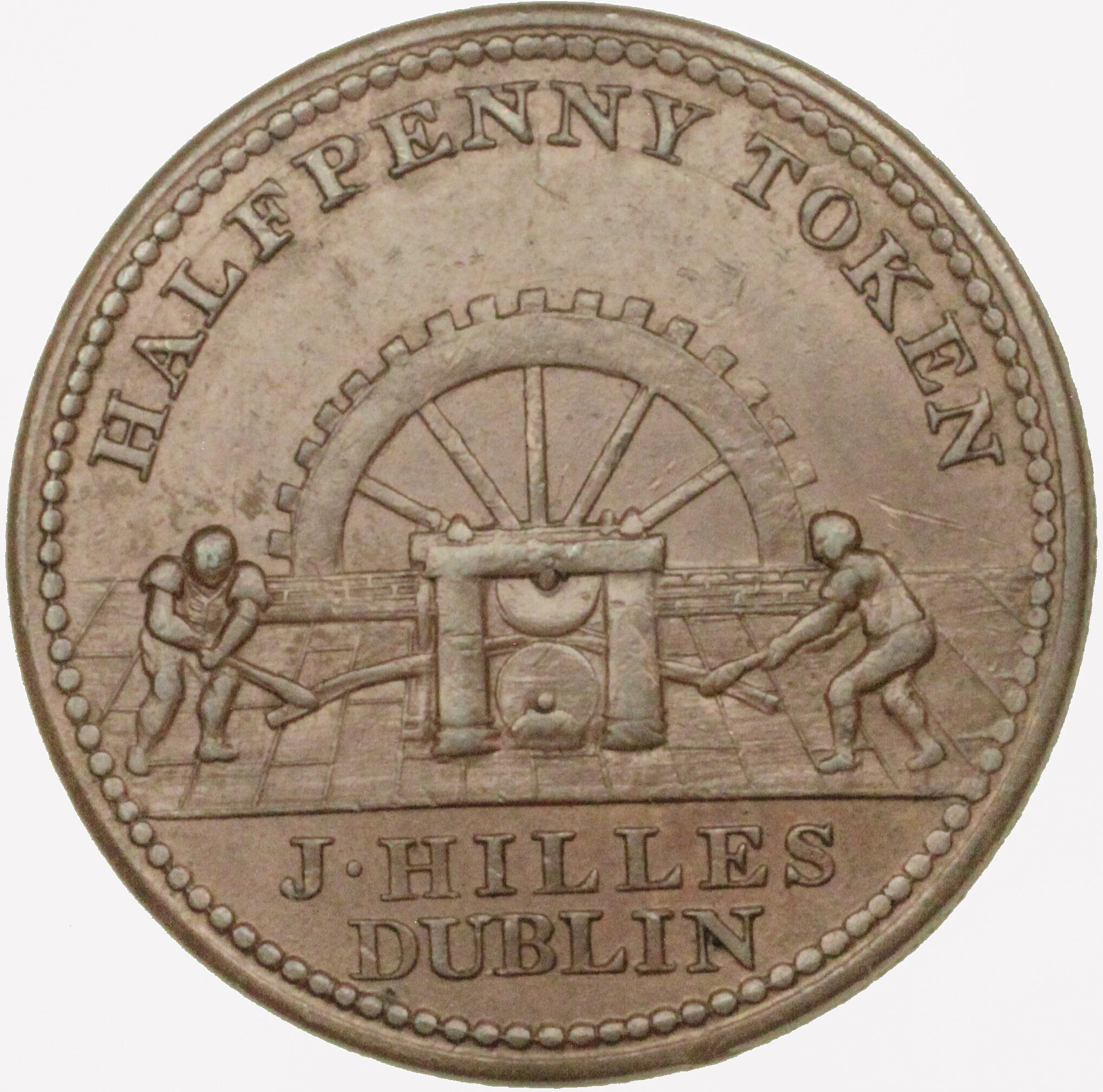 Ireland, J.Hilles, Dublin, halfpenny token 1813. EF