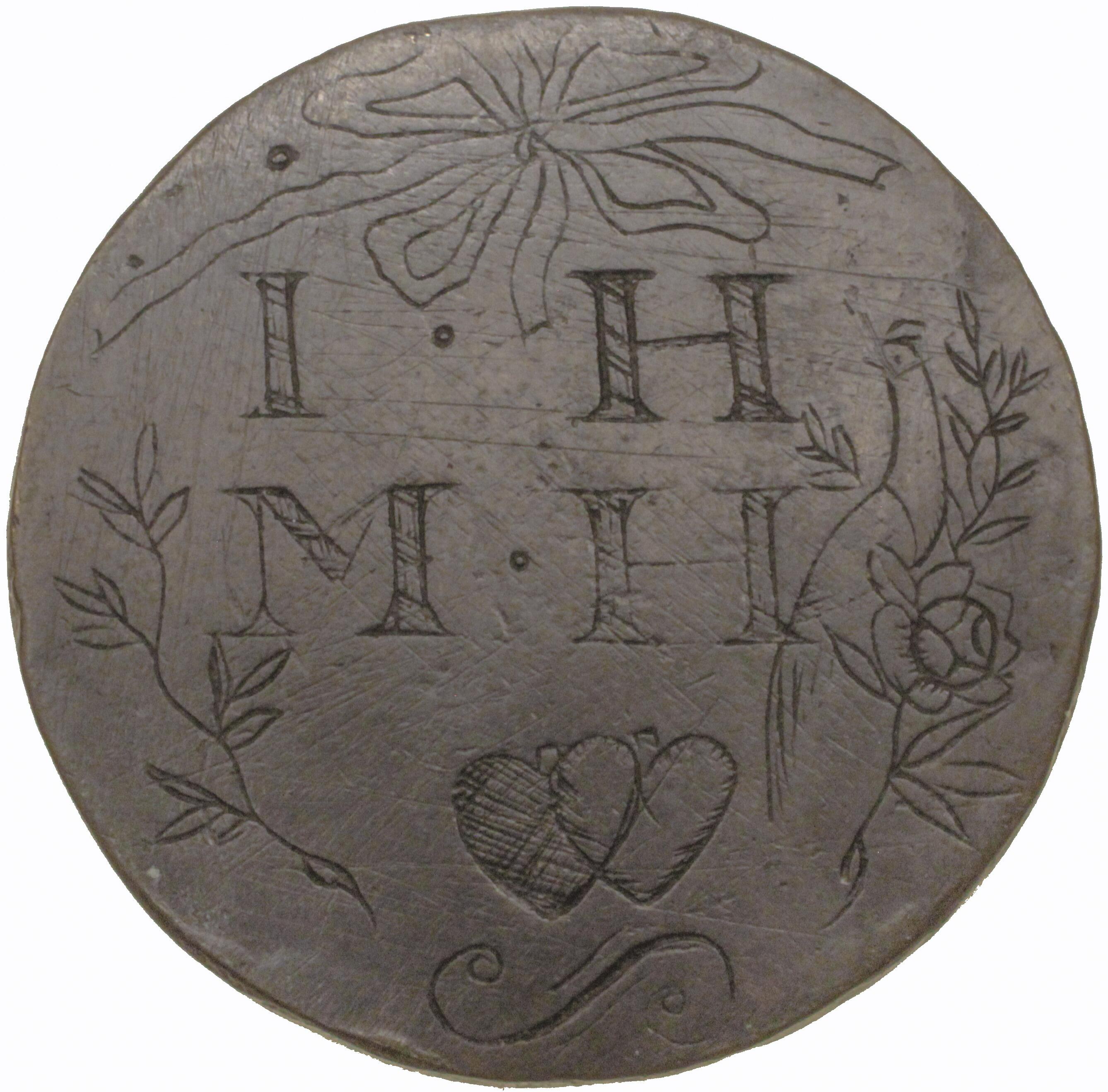 Engraved coin. Love token.