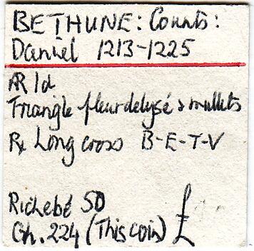 Netherlands, Béthune, 2nd period, ca.1180-1220. Silver petit denier ...