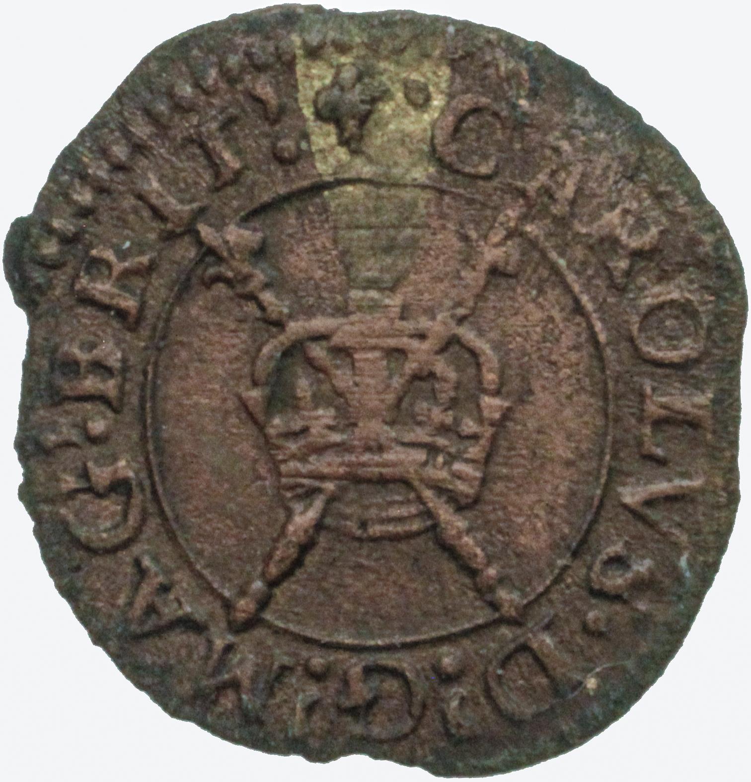 Charles I, 1625-49. Rose farthing, BMC 1b.