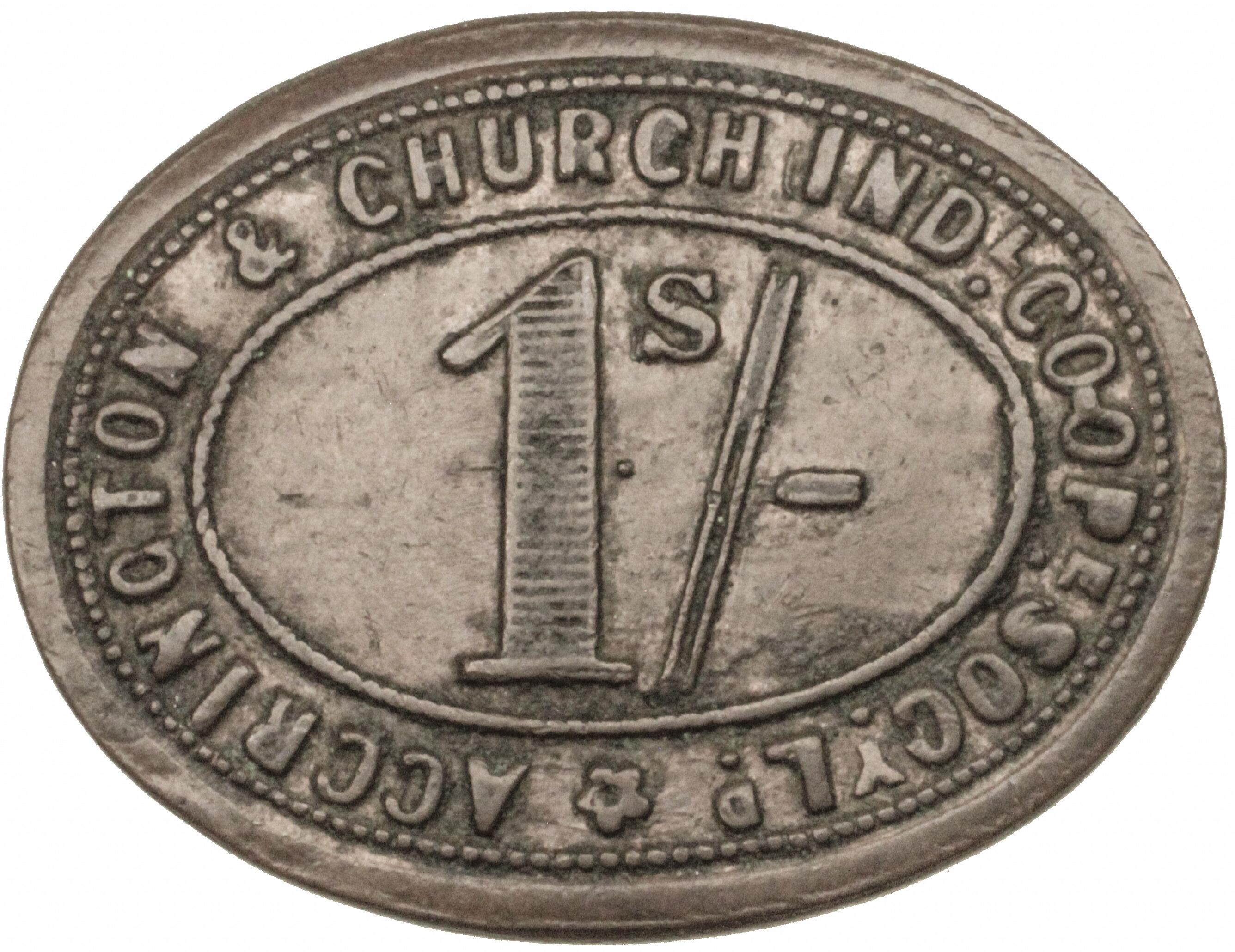 Co-Op token, Accrington & Church. Shilling.