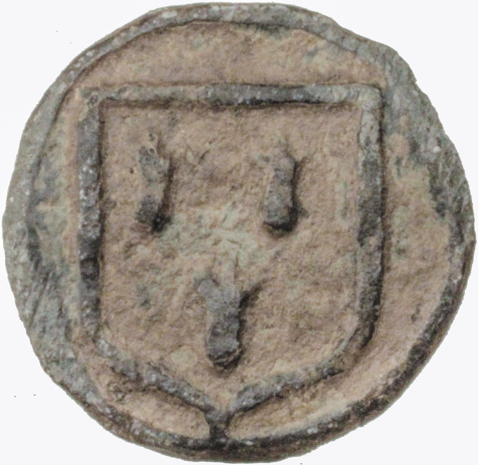 Lead Farthing token, S above FE. Grocer