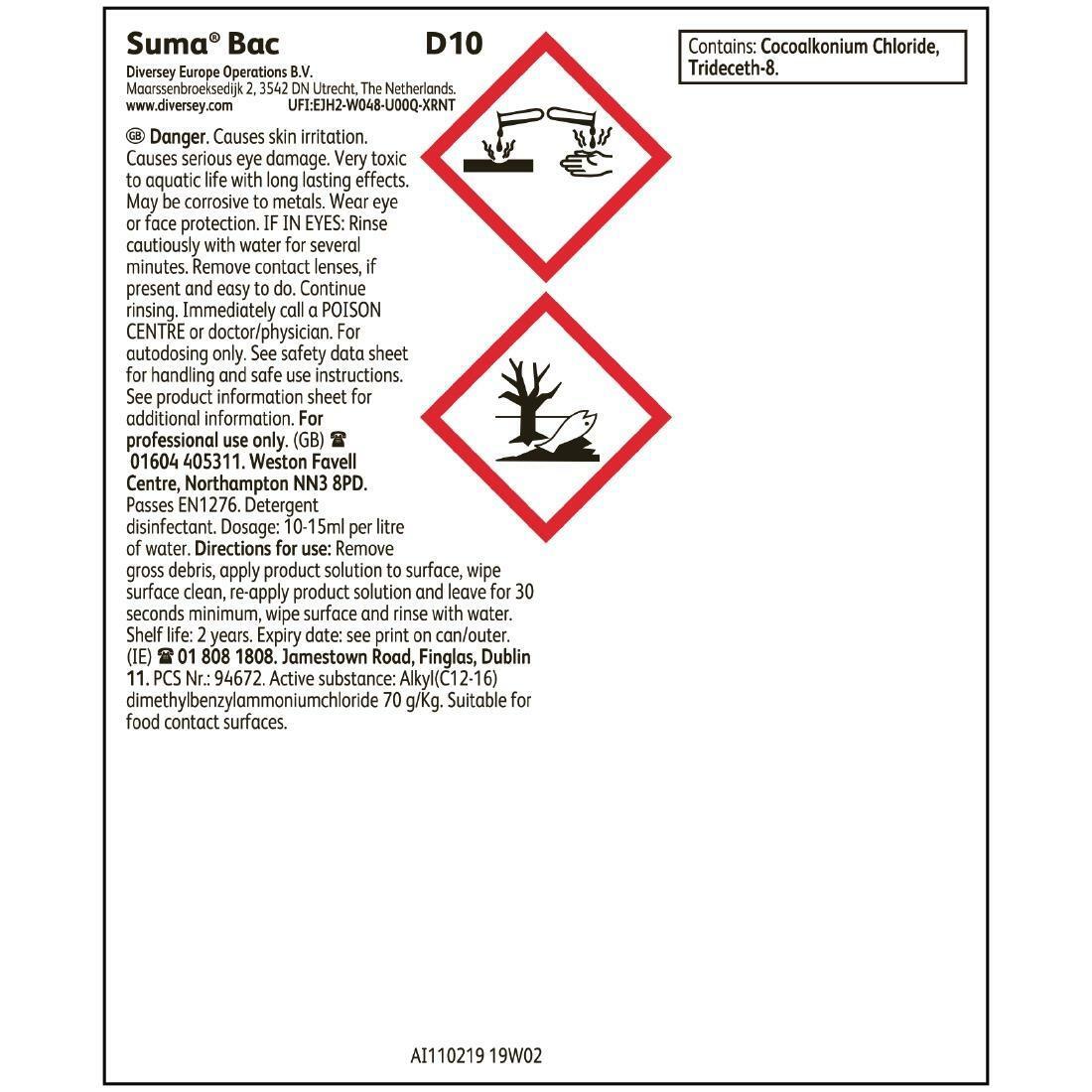 CD517 - 100885707 - Suma Bac D10 Cleaner and Sanitiser Concentrate 5Ltr ...