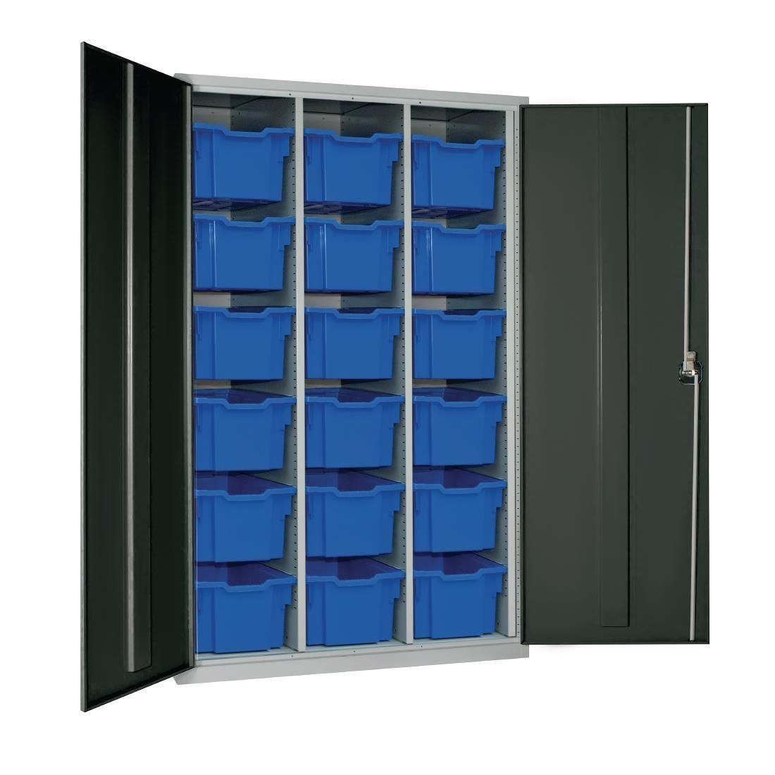 18 Tray High-Capacity Storage Cupboard - Dark Grey with Blue Trays ...
