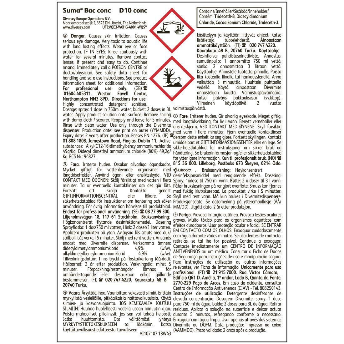 CX805 - 7010071 - Suma Bac D10 Cleaner and Disinfectant Super ...