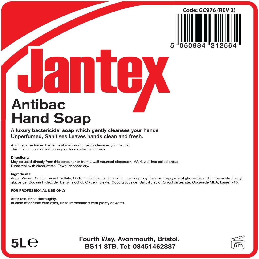 GC976 - C032-5LX1-JANTEX - Jantex Unperfumed Antibacterial Liquid Hand ...
