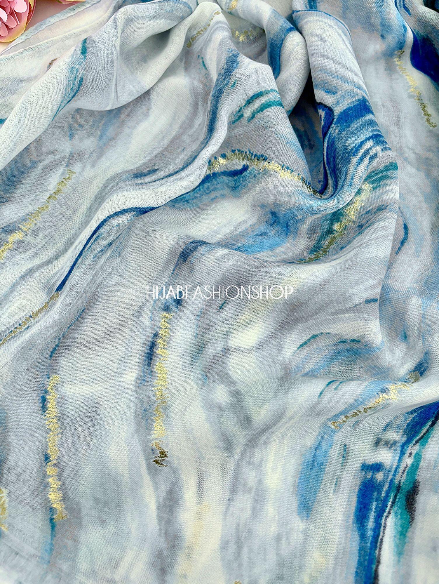 Marble Print Hijab - Blue | HIJAB FASHION SHOP