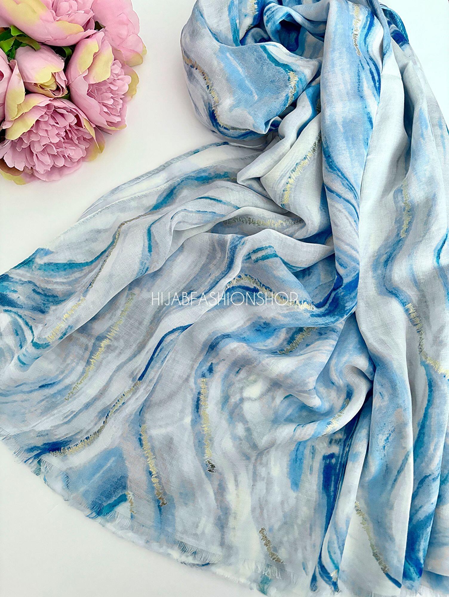 Marble Print Hijab - Blue | HIJAB FASHION SHOP