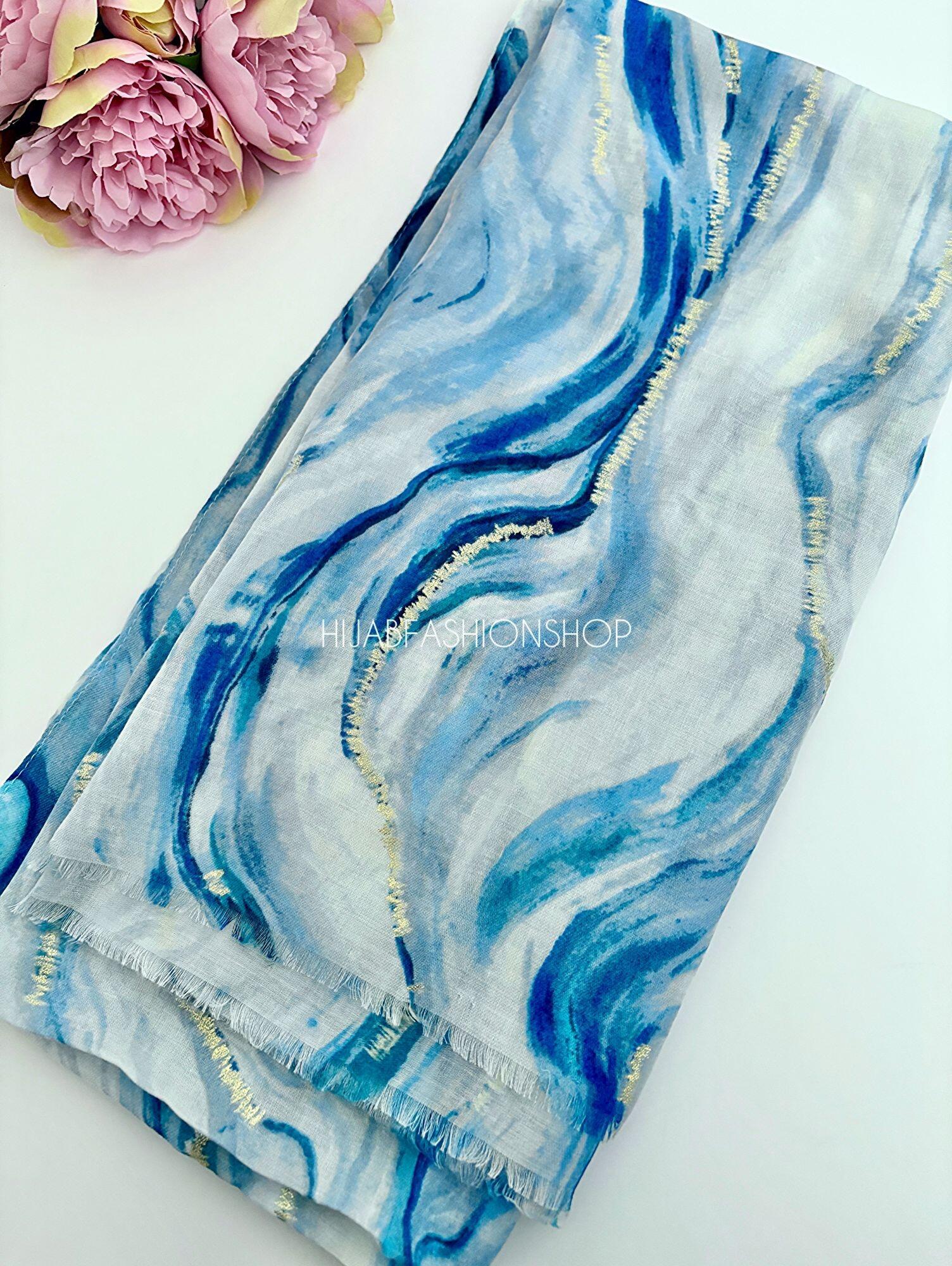 Marble Print Hijab - Blue | HIJAB FASHION SHOP