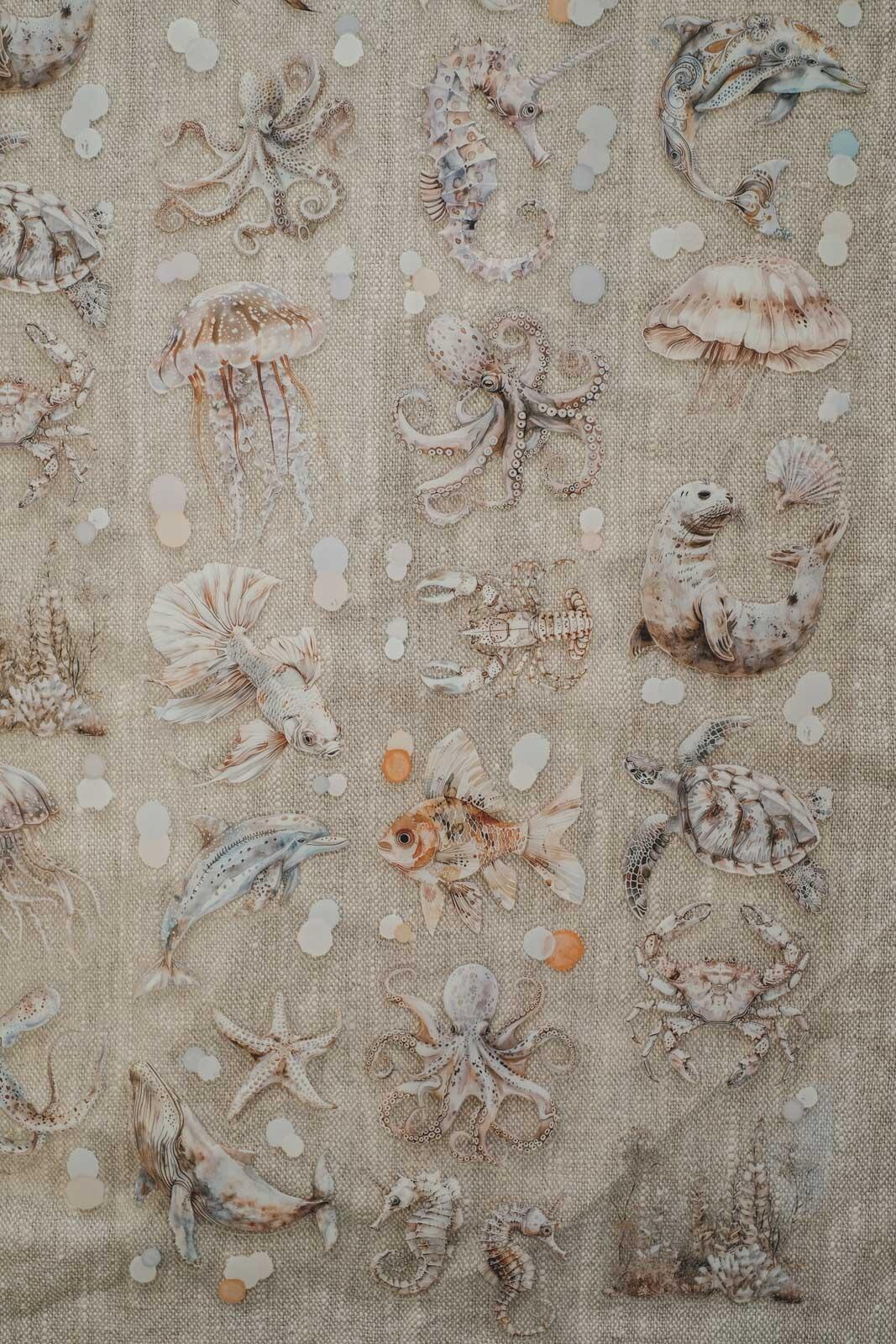 Boho beige ocean creatures - kiss-cut raised 3D gloss 6cm wide PET ...
