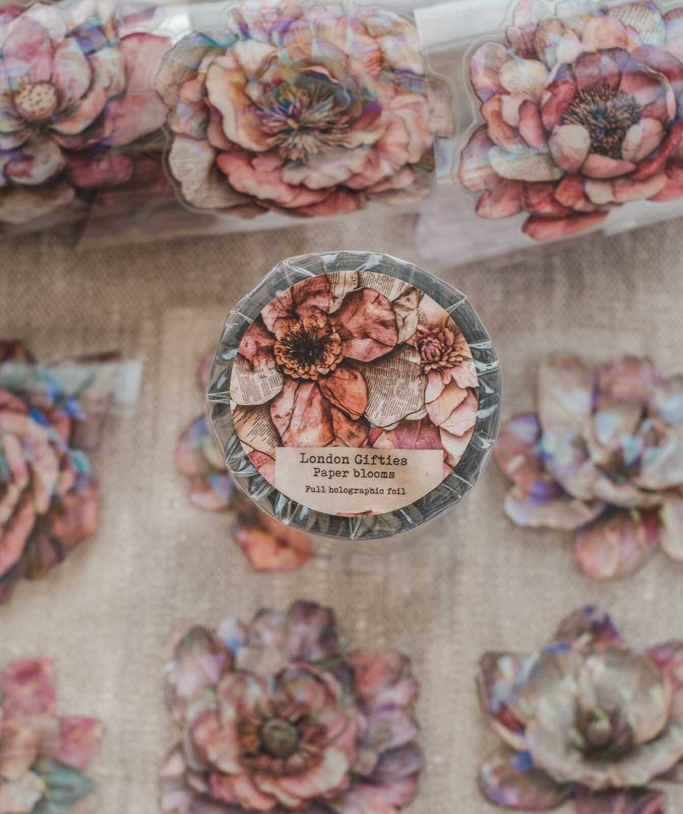 Paper blooms - MINI all holographic foil kiss-cut raised 6cm wide PET ...